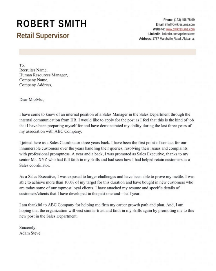 How to write a cover letter for an internal position ResumePerk